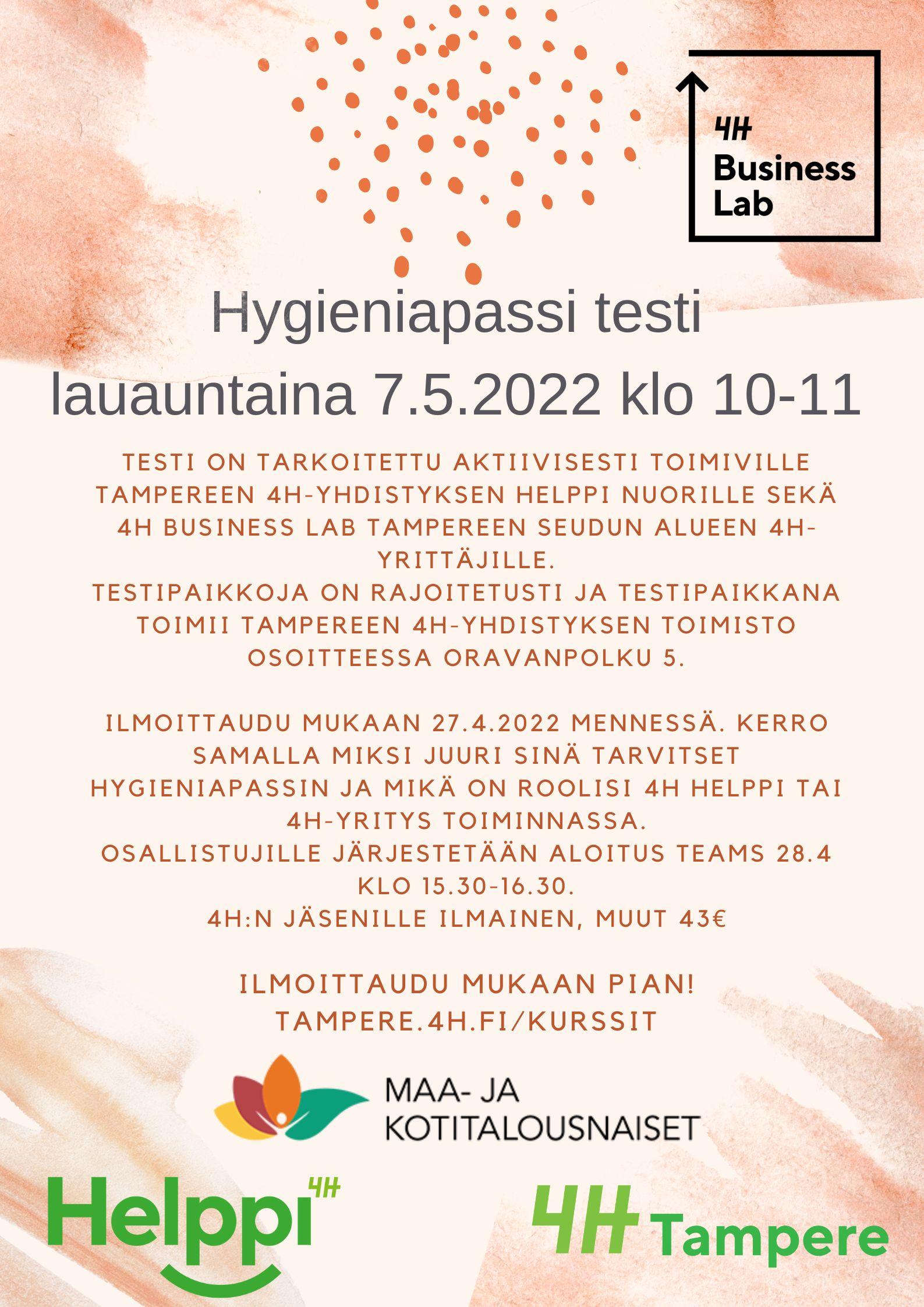 Hygieniapassi 2022 - Tampereen 4H-yhdistys