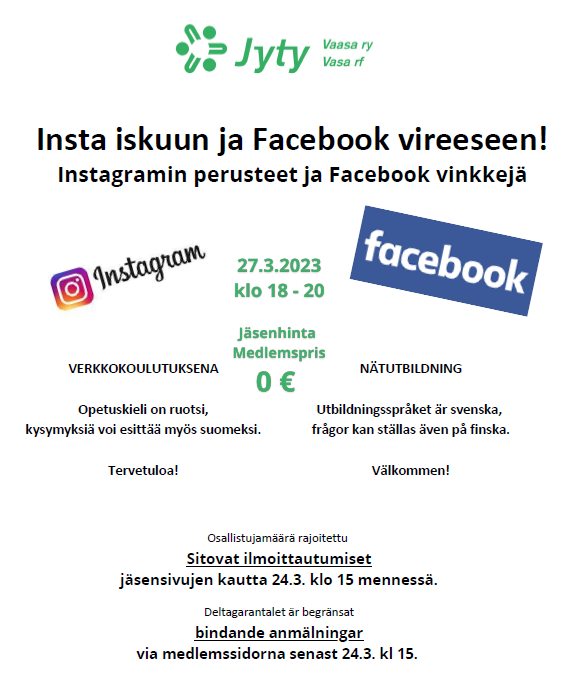Insta iskuun ja Facebook vireeseen - Jyty Vaasa ry - Jyty Vasa rf