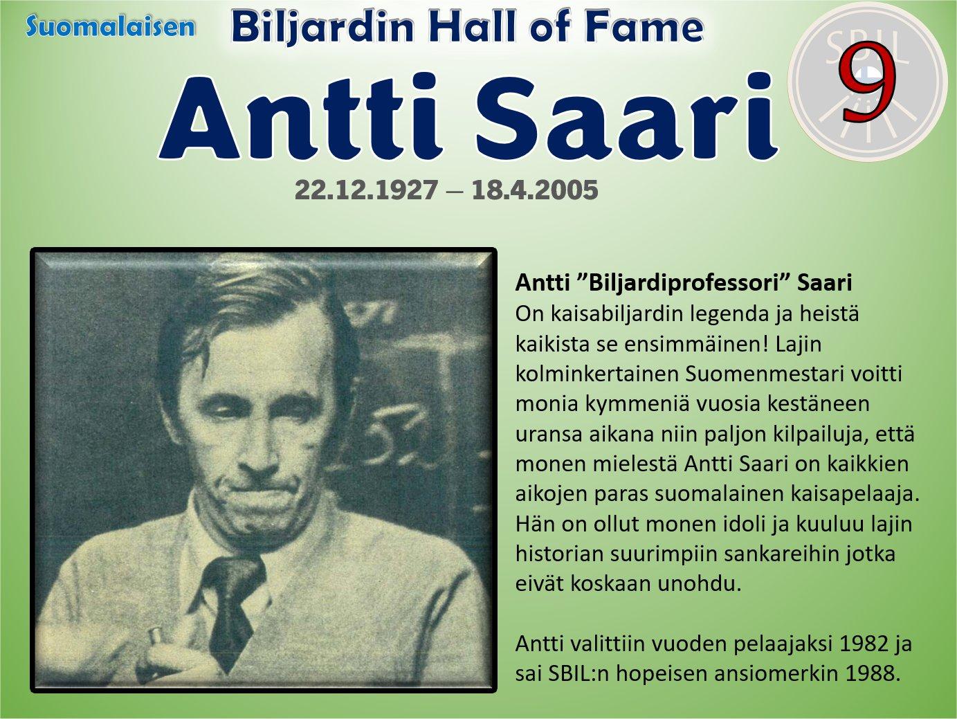 9. Antti Saari - Suomen Biljardiliitto ry