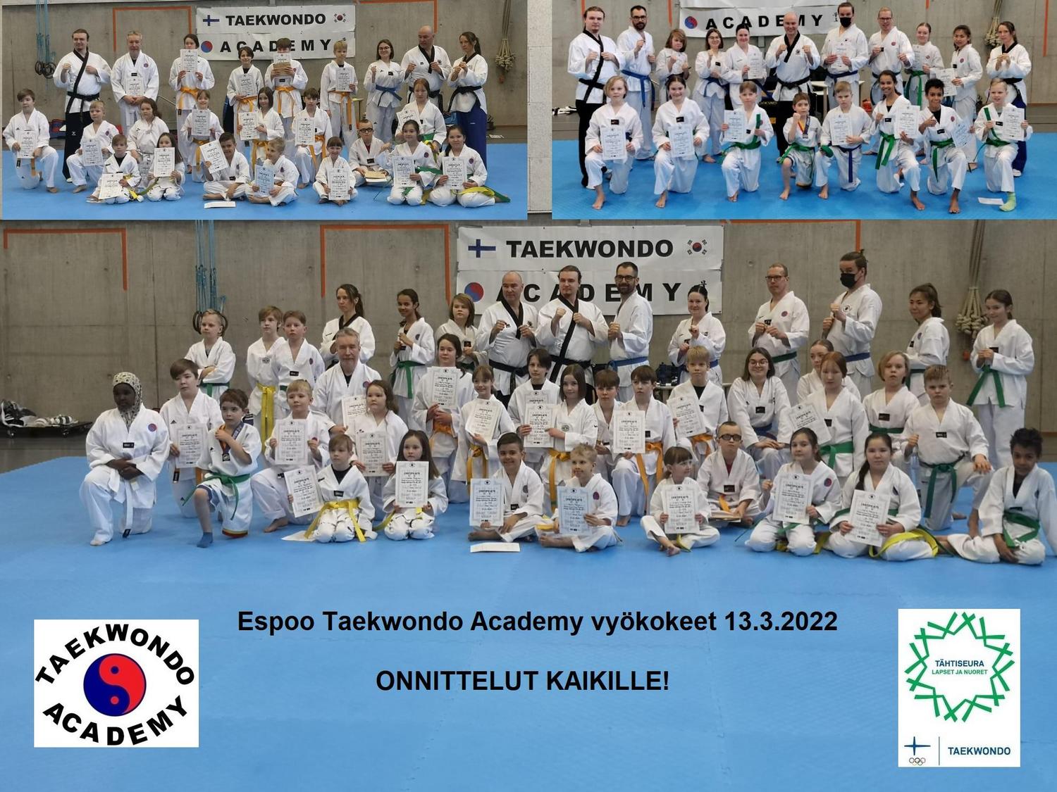 Uusia vyöarvoja 13.3.2022 kokeissa - Espoo Taekwondo Academy ry