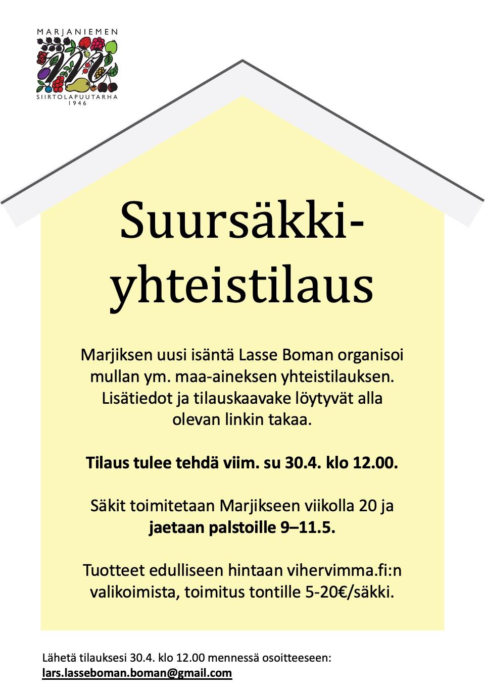 Maa-ainesten yhteistilaus Marjiksessa - Marjaniemen siirtolapuutarha ry