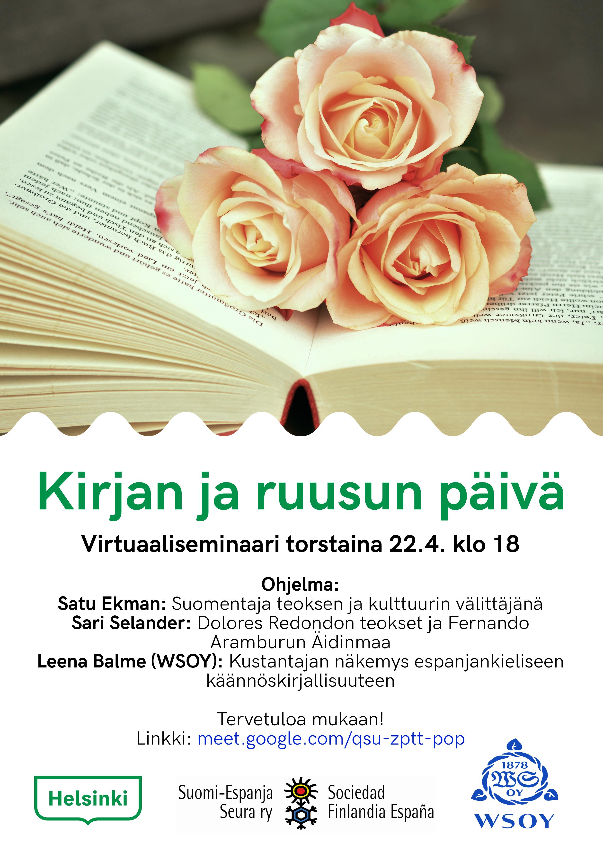 Kirjan ja ruusun päivä 22.4.2021 klo 18.00 | Suomi-Espanja Seura ry